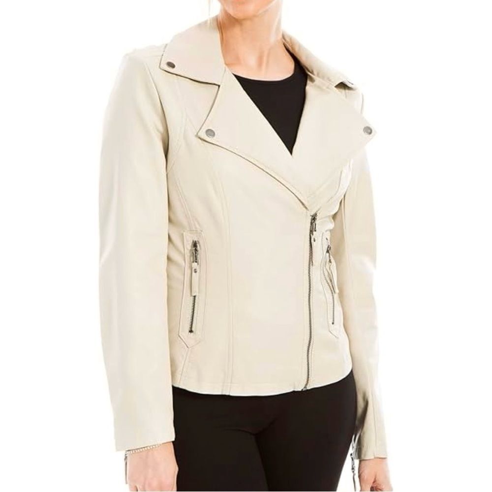 Max Studio Jacket Faux Leather Zip Up Tan Beige M - Gem